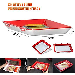 Yily 4 Pcs Plastic Preservation Tray Creative Food Preservation Tray,Replaceable Magic Elastic Film Buckle Vacuum Seal Keeps Food Fresh,Kitchen Tools Seal Storage Container