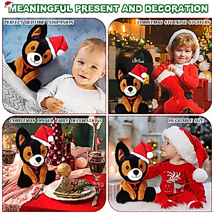 Threan 8 Inch Christmas Stuffed Animal Christmas Plush Doll with Santa Hat for Holiday Decoration Winter Gifts(Dog Style)