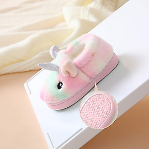 Ainikas Boys Girls Plush House Slippers Toddler Liitle Kids Warm Fluffy Fuzzy Slippers Nonslip Winter Slippers, Purple-01, 12-13 Little Kid