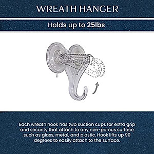 LITES-UP Heavy Duty Double Suction Cup Hook Reusable Wreath Hanger - Holds up to 25 LBs - Set of 2