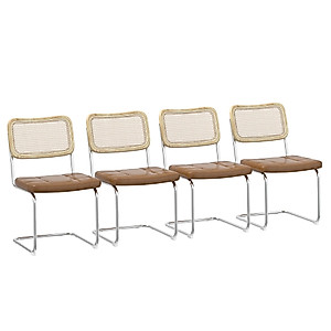 Set of 4,with Leather Dining Chairs, high Density Sponge Design for Kitchen, Living Room, Bedroom, Restaurant, Meeting Room, Smartness, Main Color:Brown