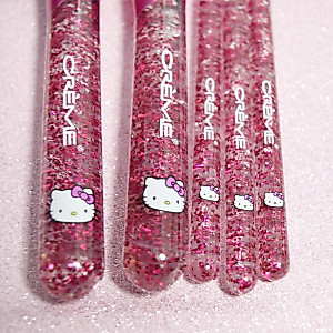 The Creme Shop Hello Kitty Luv Wave Brush Collection - Versatile & Silky-Soft Makeup Brushes - Precise Shader, Blending Brush, Angled Detailer, Blush Brush, Powder Brush - Durable & Easy to Wash - Set