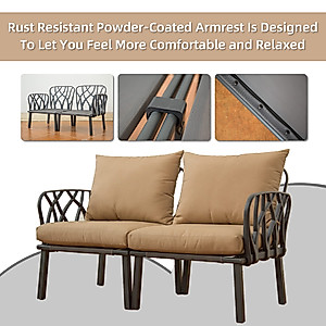 Domi Outdoor 4 PCS Patio Conversation Set with Removable Grey Cushions, Plastic Dining Table and Chairs Dining Set for Garden Lawn Yard