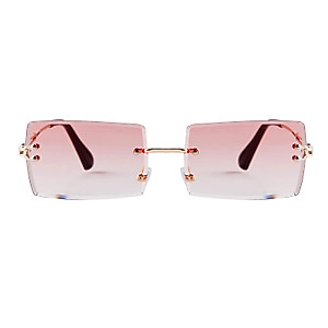 SORVINO Rimless Rectangle Sunglasses for Women Men Trendy Fashion Sheer Pink,Blue Tinted Lens Frameless Glasses