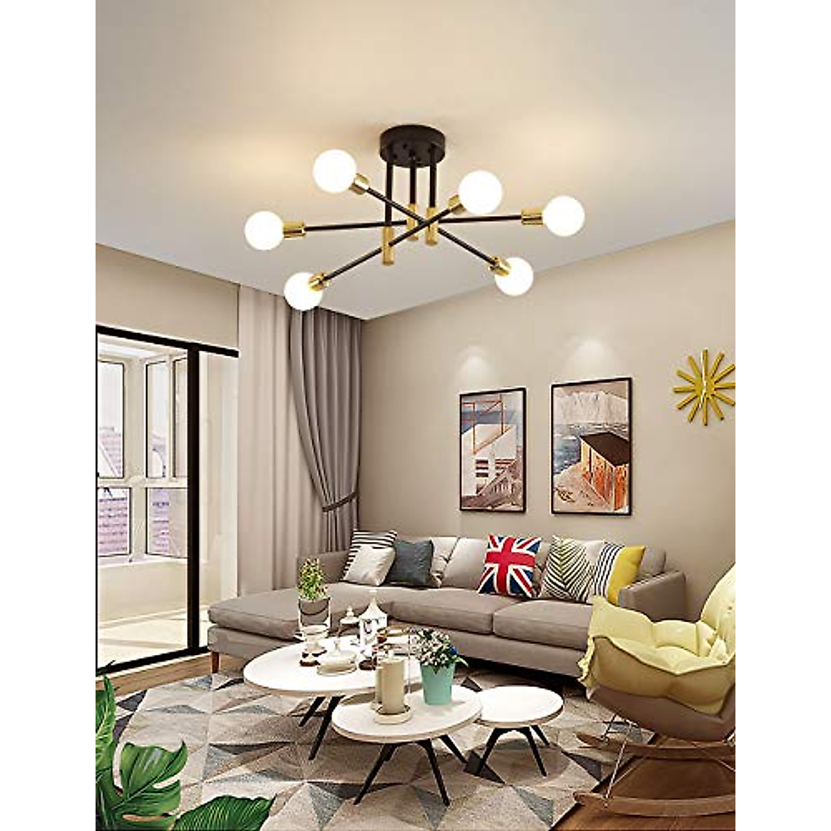 Biewalk Sputnik Chandelier Mid Century Modern Nordic Pendant Lighting 6 Lights Ceiling Light Fixture Black Light for Living Room, Kitchen, Bedroom, Dining Room, ETL Certification