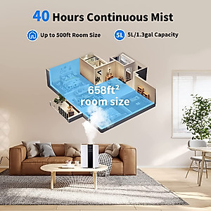 Humidifiers for Bedroom Large Room, Cool and Warm Mist（ up to 212℉） Humidifier with 3-fold Purification, 5L Top Fill Quiet 3 Speed Humidifiers with Auto Shut-Off