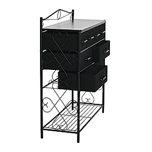 Household Essentials Victoria Dresser Table Storage Organizer with 8 Drawers and Shoe Shelf Black Metal Frame and Black Oak Wood Grain Top