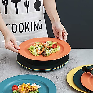 Kyraton 10 Inch Large Plastic Plates 8 Pieces, Dishwasher Safe, Unbreakable And Reusable Light Weight Dinner Plates Microwave Safe BPA Free (Mutil Color)