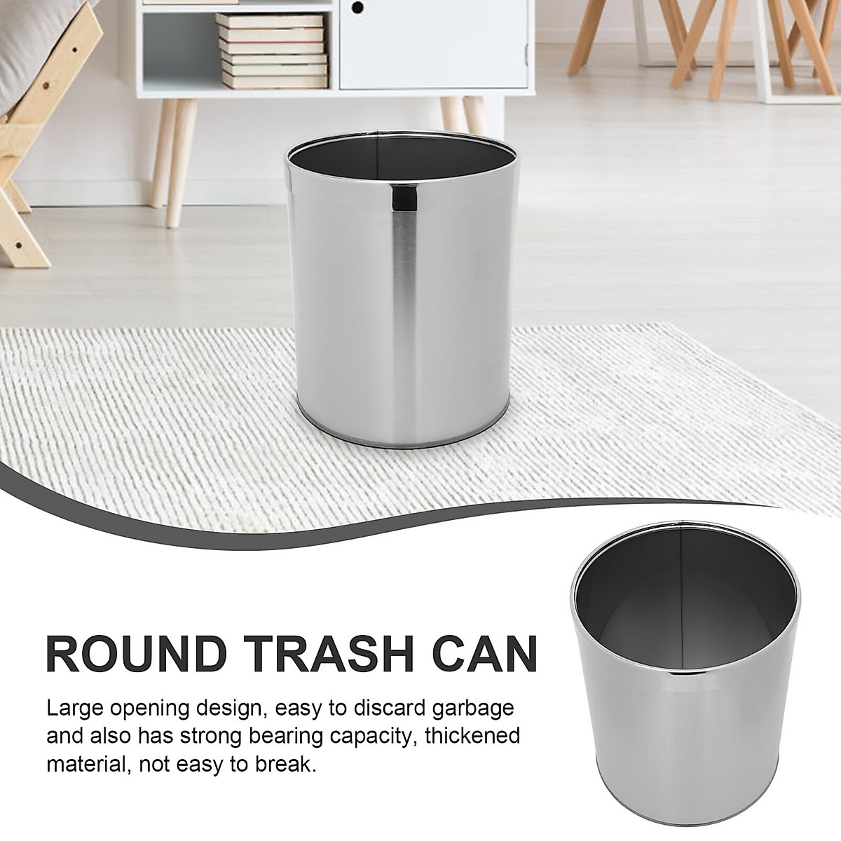 Luxshiny Stainless Steel Round Trash Can Hotel Trash Can Garbage Bin Large Trash Bin Stainless Steel Trash Bin Stainless Steel Trash Can Wastebasket Garbage Can for Bedroom Waste Bins