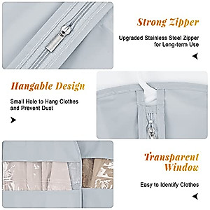 MecTo Garment Bags Set of 2, Dust-Proof Garment Bags for Hanging Clothes, Suit Bag for Storage and Travel with Clear Window, Breathable Dress Bags for Gowns Suits Coats (Grey, 23.3 x 65 Inch)