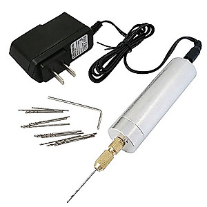Yakamoz 0.7-1.2mm Mini Micro Electric Aluminum Hand Portable Handheld Drill with 15pcs Drill Bits, 2A Power Supply Included