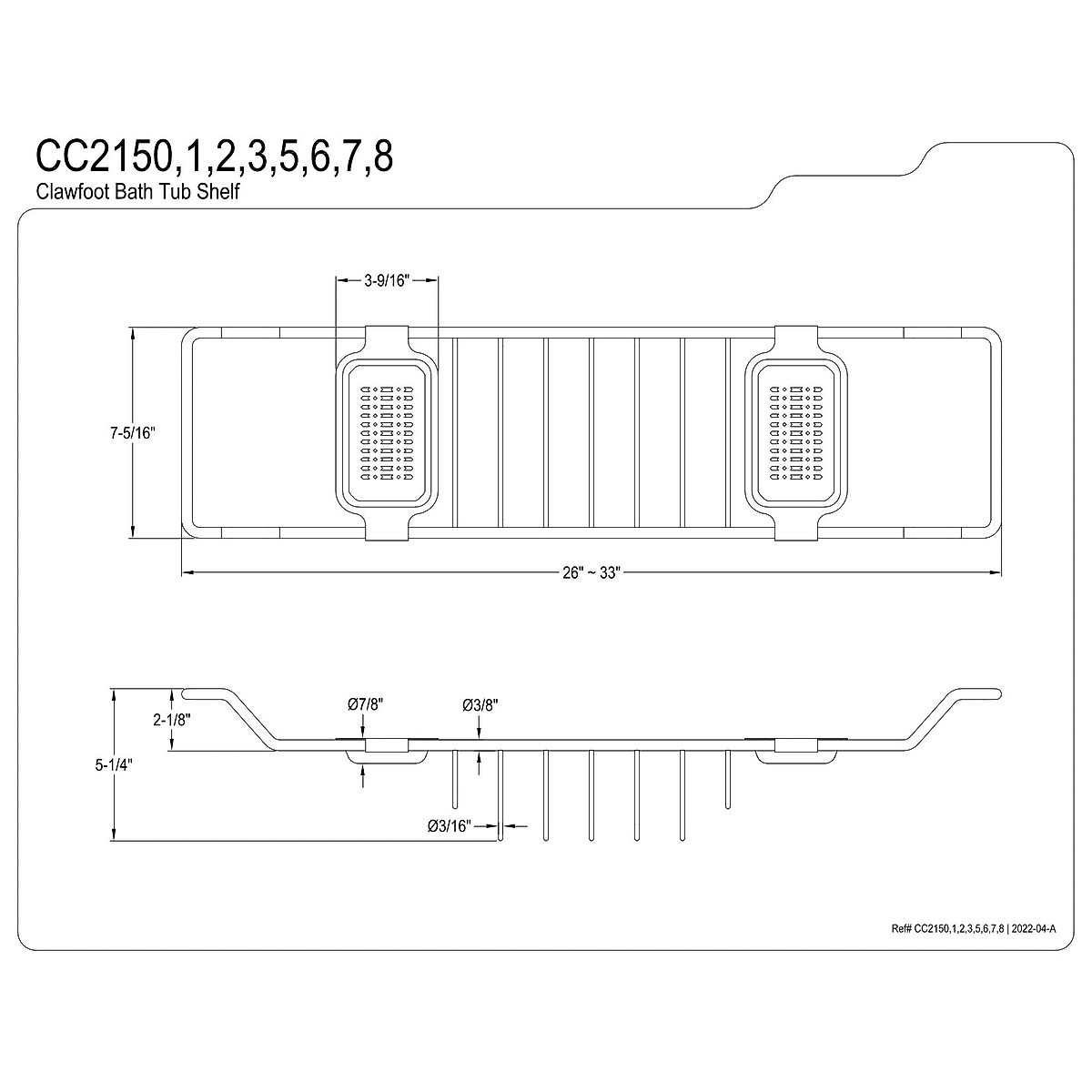 Kingston Brass CC2152 Vintage Bathtub Caddy Tray, 26" to 33" Adjustable Length, Polished Brass