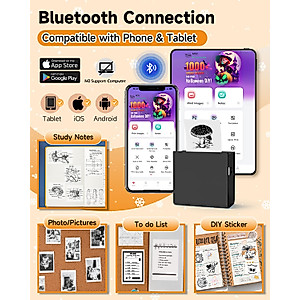 Memoking Sticker Printer, M02 Mini Printer Portable Bluetooth Mini Printer Sticker Maker with 3 Rolls Paper, Print Pods Mini Printer Pocket Printer with Multiple Templates for Phone & Tablet, Black