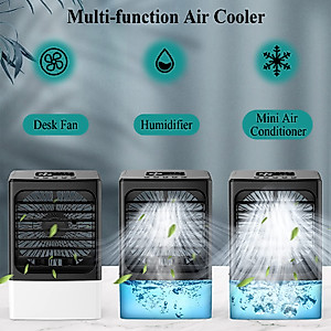 OVPPH Portable Air Conditioner, Personal Air Cooler Fan Mini Evaporative Cooler Desk Table Fan, Quiet Air Circulator Humidifier Misting Fan with 3 Speeds for Home Bedroom Office (Black)