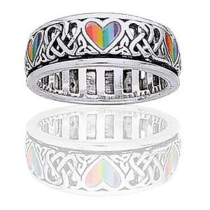 Sterling Silver Celtic Knot and Rainbow Peace Heart Spinning Ring Size 10(Sizes 4,5,6,7,8,9,10,11,12,13,14,15)