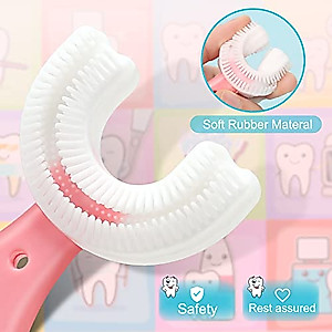 4 Pack Kids U Shaped Toothbrush with Soft Silicone Brush Head, Kids Toothbrushes Whitening Massage Toothbrush U-Type Baby Toothbrush 360° Oral Teeth Cleaning for Toddler Toothbrush Ages 2-6(Blue+Pink)