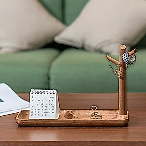 Kelendle Solid Wood Key Hook Key Hanging Shelf Creative Branch-Like Key Rack with Storage Tray for Entrance Desktop Office Rectangle