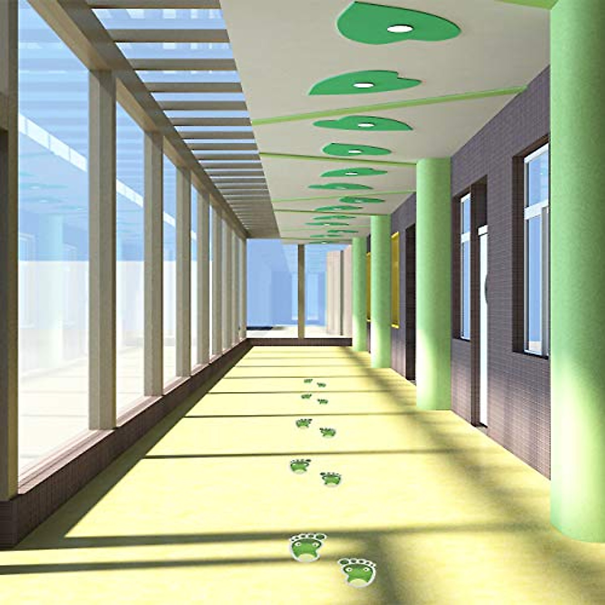 Bluecell 15-Pairs Cartoon Animals Guide Self-Adhesive Footprints Stickers Floor Decals for Room Party Nursery Floor Stairs Decor (Frog (Green))