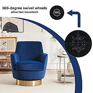 HANLIVES Swivel Barrel Chair,Modern Round Swivel Accent Chairs with Tall Backrest,360 Degree Comfy Velvet Fabric Accent Chair Small Single Chair Armchair for Living Room Bedroom(Blue)