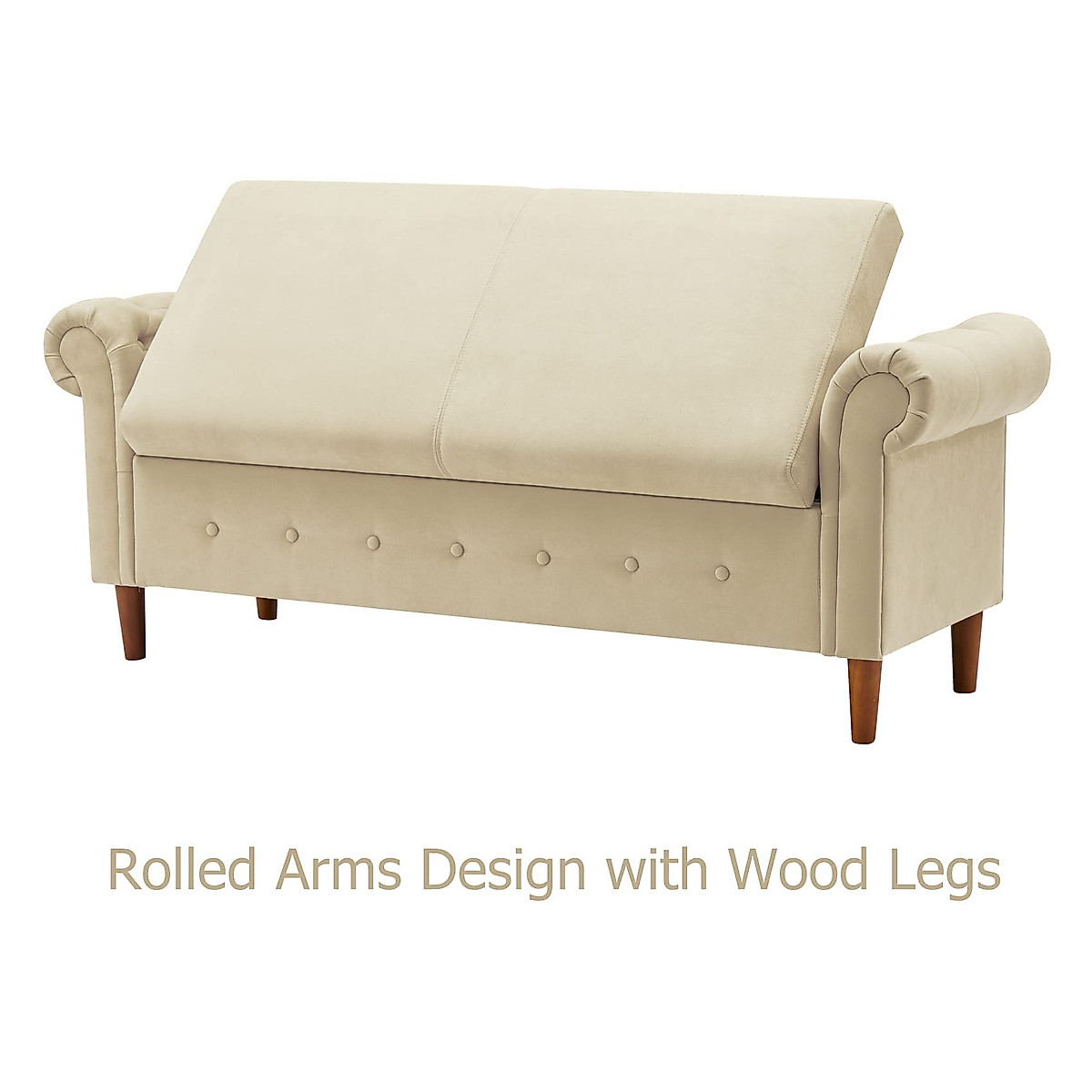 Aoowow Storage Bench for Bedroom End of Bed Rolled Armed PU Leather Ottoman Couch Long Bench Window Sitting Fireplace Toy Storage Bench, Brown