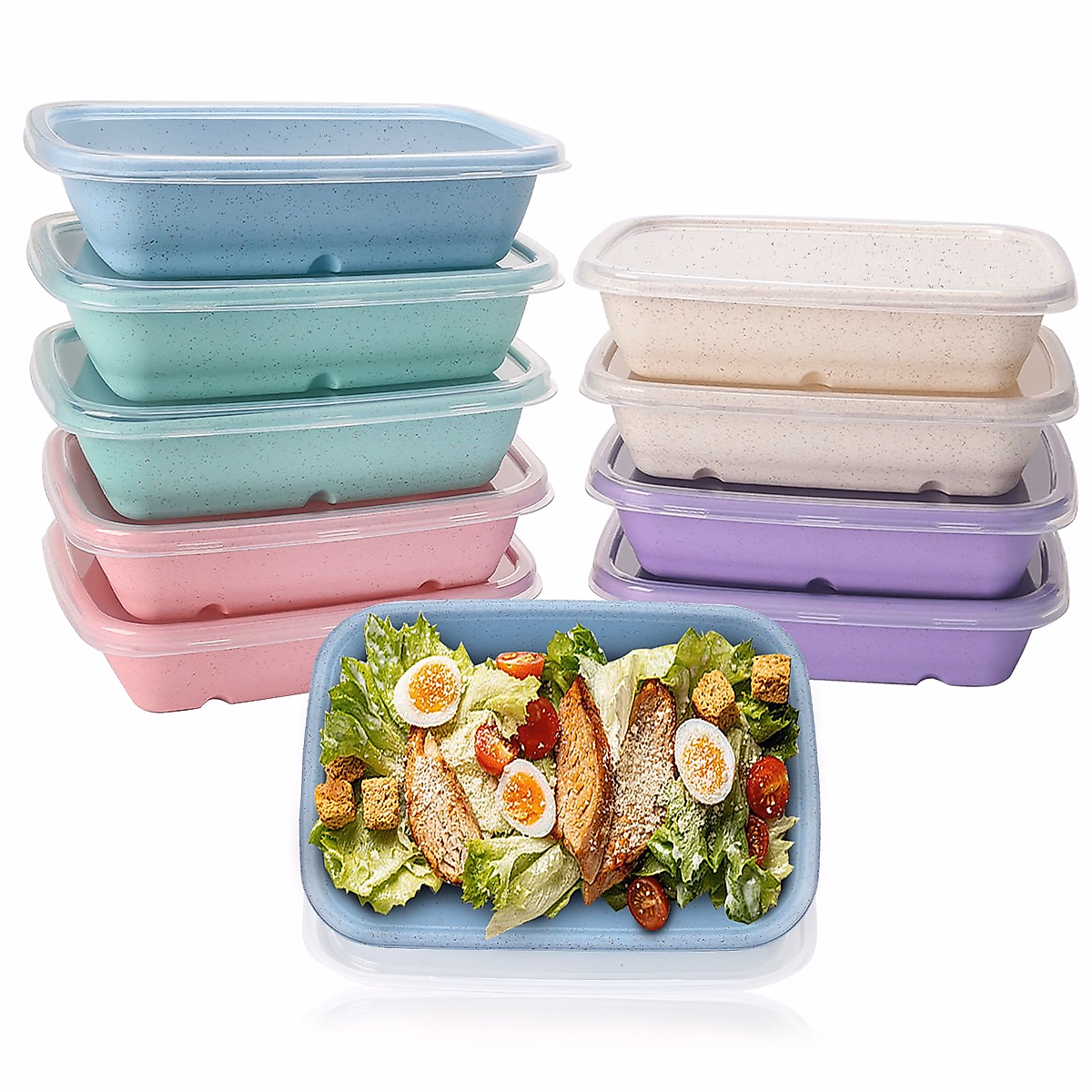 shopwithgreen Meal Prep Containers 1-Compartment, 10PCS Wheat Straw Microwave Bento Lunch Box with Lids, Reusable & Stackable Food Storage Containers, Dishwasher Freezer Safe BPA Free (32 OZ)