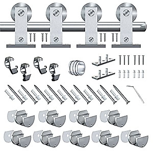 SMARTSTANDARD 12 Feet Top Mount Double Sliding Hardware Kit-Stainless Steel Heavy Duty Sturdy Barn Track-Simple and Easy to Install-Fit 36“ Wide Door Panel (T Shape Hanger)