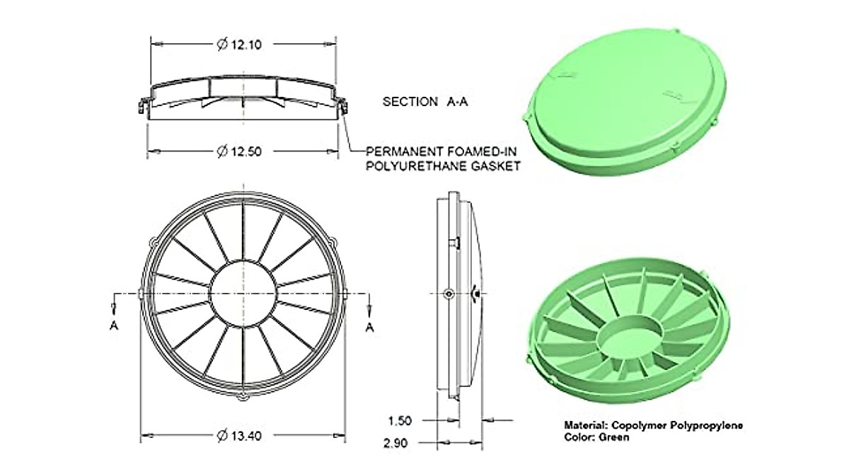 Tuf-Tite 12-Inch Green Septic Tank Lid - Durable & Watertight