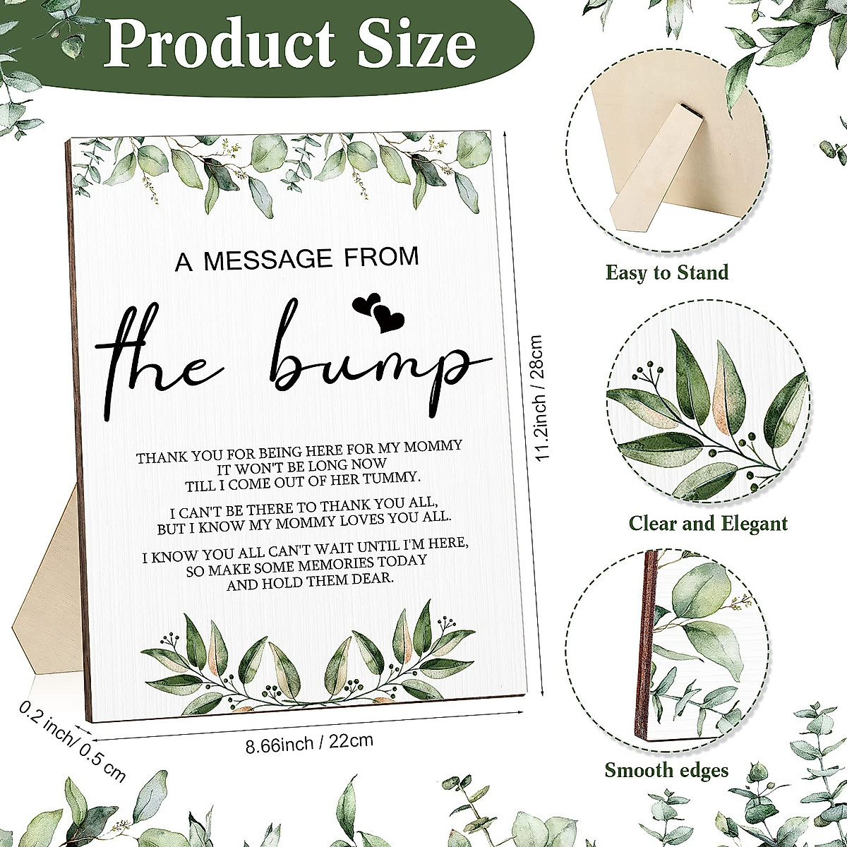 Cool Baby Shower Games Baby Shower Game Sign a Message from The Bump Wooden Game Sign Greenery Baby Shower Games Tabletop Decor for Baby Shower Gender Reveal Party Decoration, 11.2 x 8.66 Inches