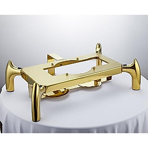 Luxury Thicken Gold Chafing Dish Buffet Set,Stainless Steel Chafer for Catering in Glass Lid, Chafers and Buffet Warmer Sets w/Food & Water Pan,Lid,Frame,Fuel Holder (Rectangle 9QT)-2 Half Size Tray