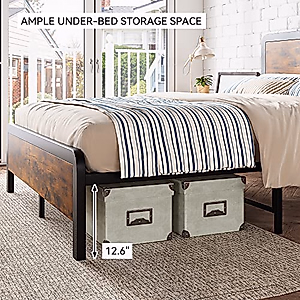 IDEALHOUSE Full Bed Frame with Headboard, Platform Bed Frame with Safe Rounded Corners & Strong Metal Slats Support, Mattress Foundation/Noise-Free/No Box Spring Needed