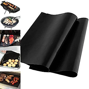 liboyixi Grill Mat Set of 5-Non-Stick BBQ Grill Mats, Reusable, and Easy to Clean - Works on Electric Grill Gas OutdoorCharcoal BBQ，Baking Mats - 15.75 x 13-Inch, Black
