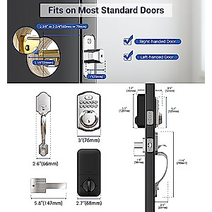 Veise Fingerprint Door Lock Set, Keyless Entry Door Lock, Front Door Handle Sets, Electronic Keypad Deadbolt with Lever Handle, 2 Keys, Auto Lock, Code Door Lock, Easy Installation, Satin Nickel