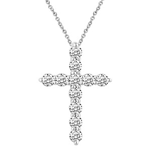 Fifth and Fine Classic Cross Pendant Necklace with Natural Round Diamonds Set in 925 Sterling Silver (1.00)