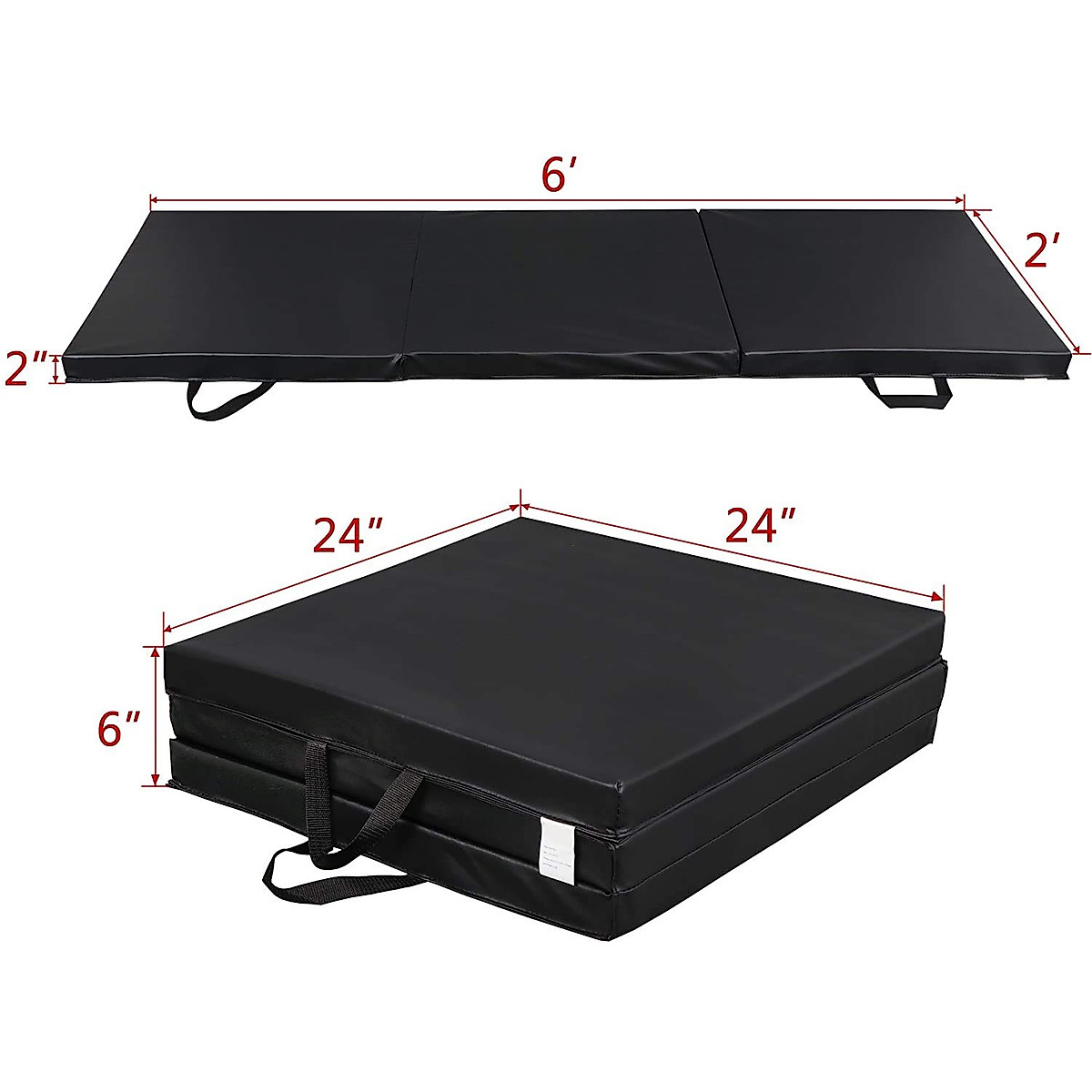 Nova Microdermabrasion Folding Gymnastics Mat with Handles - Tri-Fold Exercise Panel for MMA, Yoga, Stretching, and Fitness (6'x2'x2', No-Slip)