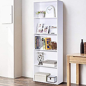 DORTALA Bookcase 5-Shelf Multi-Functional Modern Wood Storage Display Open Bookshelf for Home Office, White