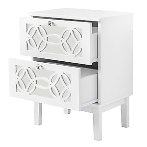 VINGLI White Nightstand Set of 2, Nightstands with Mirror Front Drawers, Bed Side Table/Night Stand, Modern Nightstand, Mirrored Nightstand with Drawer for Bedroom, Kids’ Room, Living Room, Wood