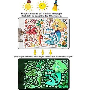MESU Glow in The Dark Mermaid Wall Decals Sea Turtle Luminous Sticker Seahorse Ceiling Decor for Girls Room Nursery Mermaid
