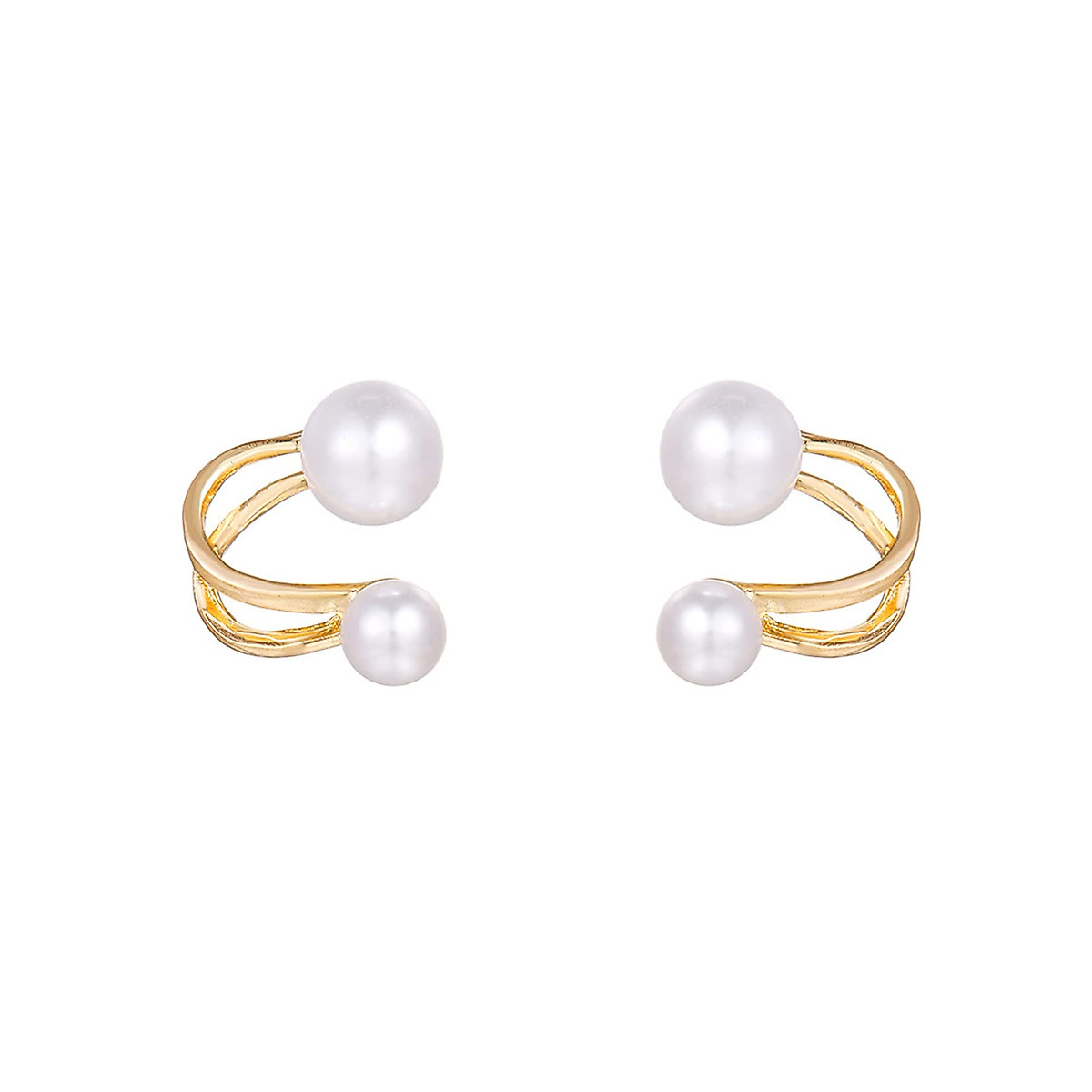 Hoop Earrings for Women Dangling Pearl Earrings Women's Drop Dangle Earrings Holiday Earrings Shell Pearl Hypoallergenic Stud Hanging Jewelry for Women Birthday Party Bridal Wedding(two Pearl)