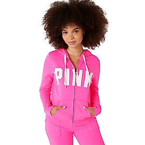 Victoria's Secret PINK Fleece Zip Up Perfect Hoodie, Atomic Pink, X-Large