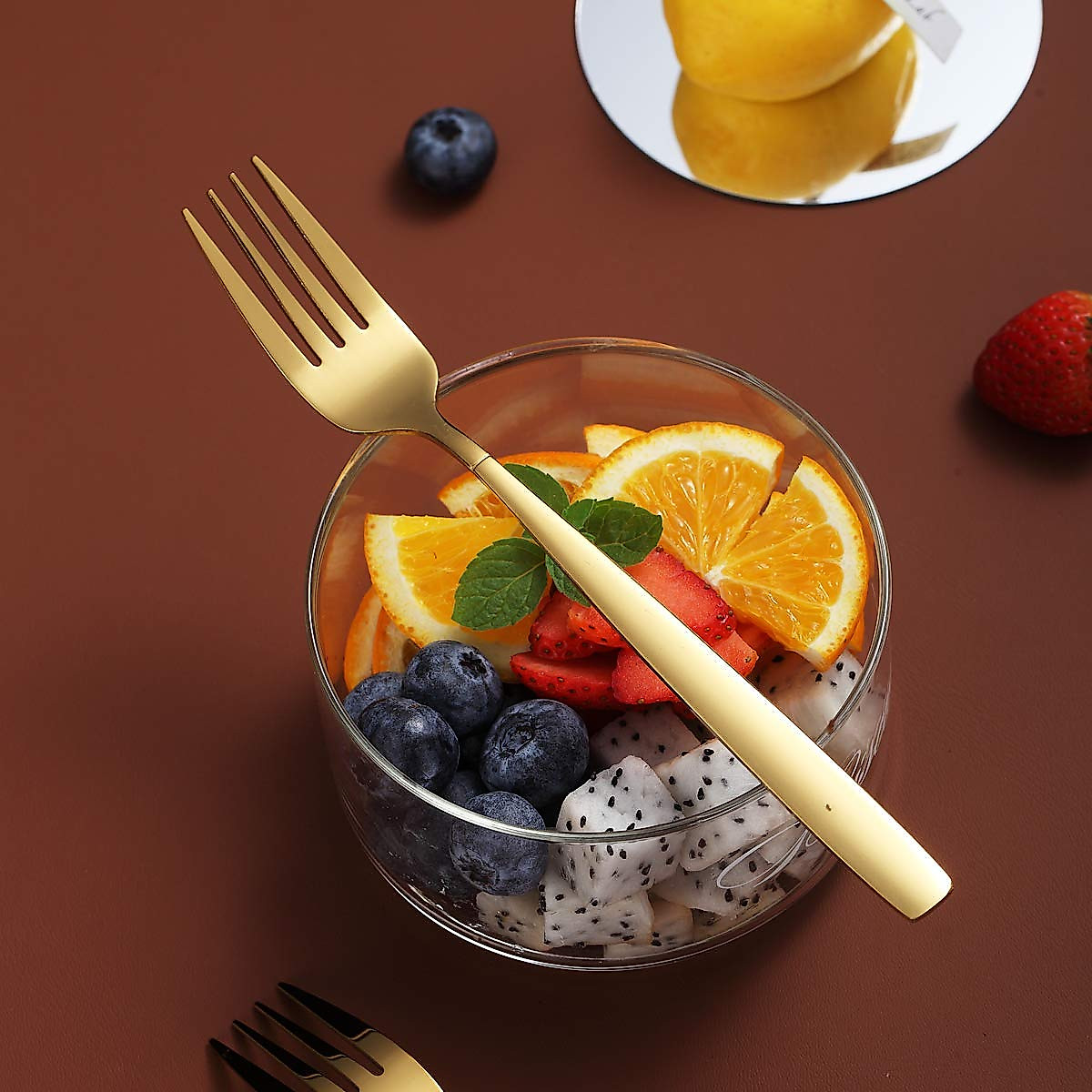 Berglander Gold Dinner Forks of 12, Stainless Steel Titanium Golden Plating Fork Set, Forks And Spoons Silverware, Spoons And Forks Set