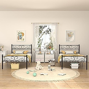 VECELO Twin Size Bed Frame with Headboard, 14 Inch Metal Platform Mattress Foundation, No Boxing Spring Needed, Squeak Resistant, Easy Assembly, Black