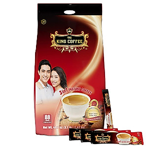 King Coffee Premium Instant Coffee - 3 in 1 Vietnamese Coffee Blend w/Creamer & Sugar - 88 Single Serve Instant Coffee Packets (1 Bag - 88 Sticks)