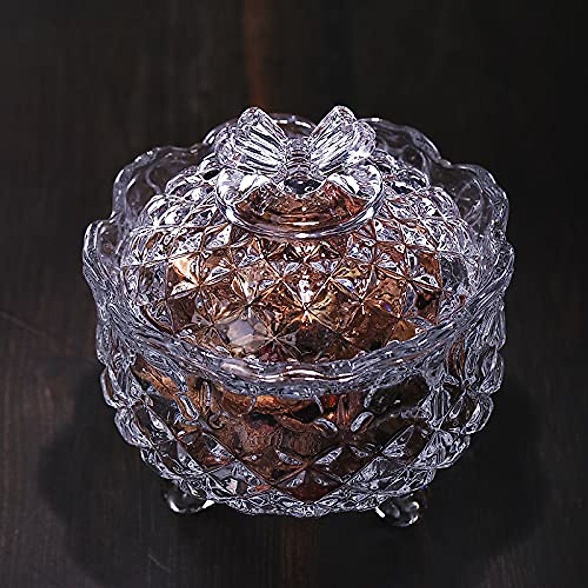 Crystal Candy Dish Small Glass Jar Set with lid Sugar Bowl Cookie Jar Jewelry Dish Container for Home Kitchen Office Bathroom 3 Pcs