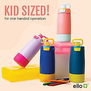 Ello Kids Colby 12oz Stainless Steel Insulated Water Bottle with Straw and Built-In Silicone Coaster (Lilac/Pink)