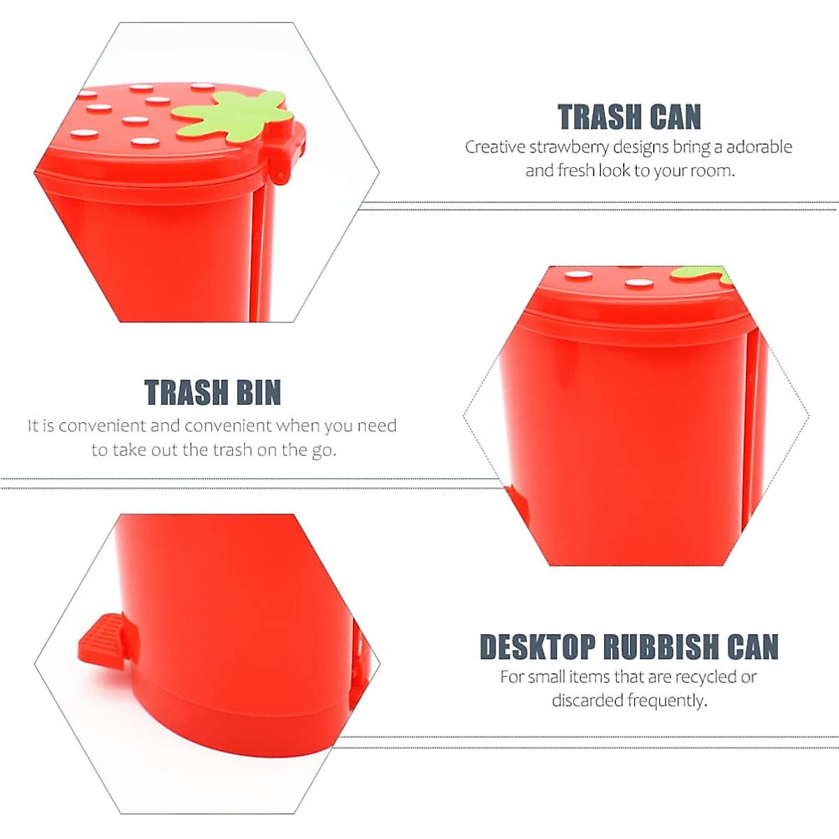HEMOTON Strawberry Trash Can Mini Desktop Trash Can with Lid Kawaii Trash Bin Small Wastebaskets Cute Plastic Garbage Can for Desk Car Office Kitchen