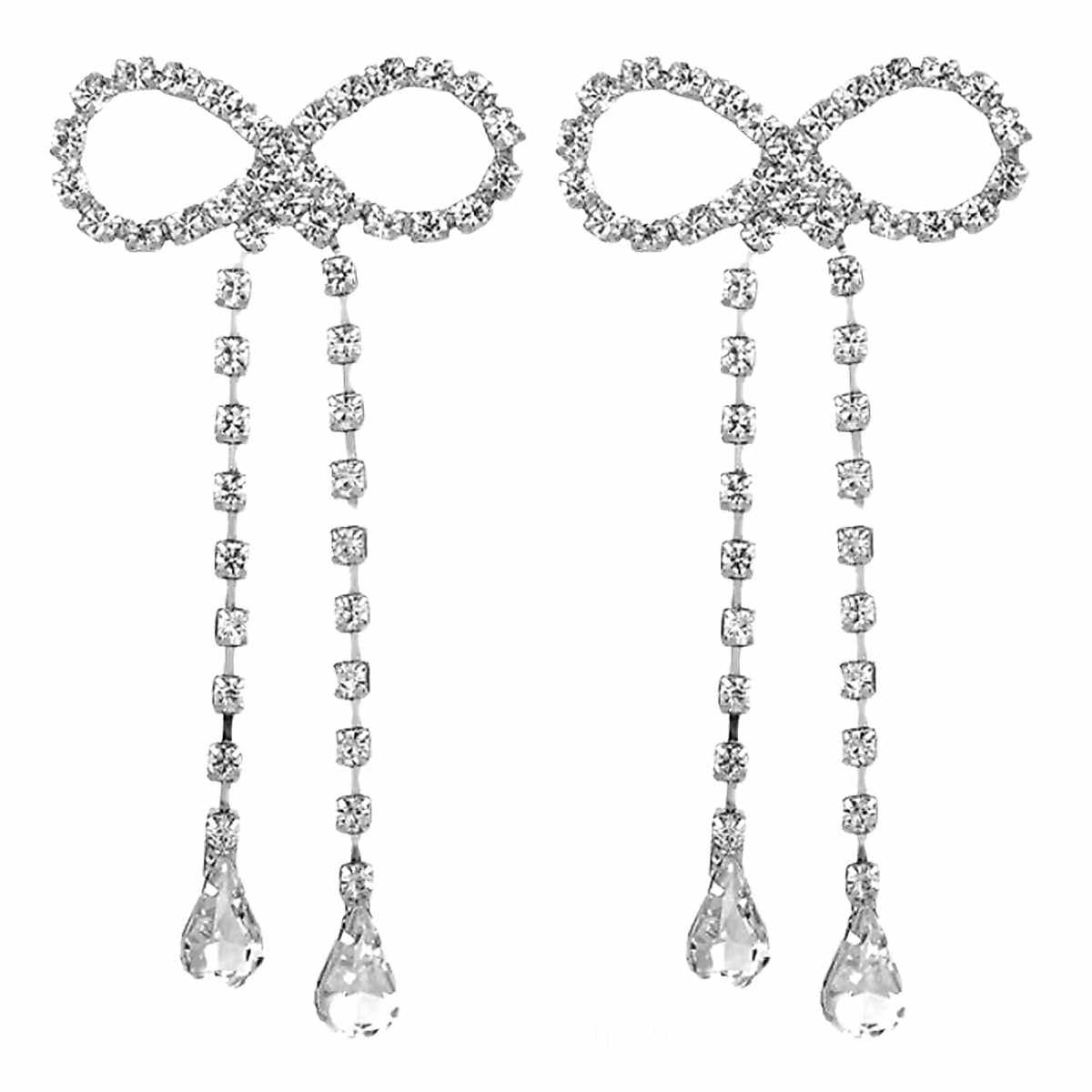 Silver Bow Drop Earring Rhinestones Bow Tassels Statement Earrings Crystal Bowknot Lightweight Shiny Bar Earrings Set Jewelry