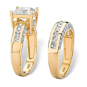 PalmBeach Yellow Gold-plated Sterling Silver Princess Cut Cubic Zirconia Bridal Ring Set Sizes 6-10 Size 7