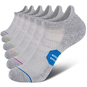 CS CELERSPORT 6 Pack Women's Ankle Running Socks Cushioned Low Cut Tab Athletic Socks, Grey Mixed, Small