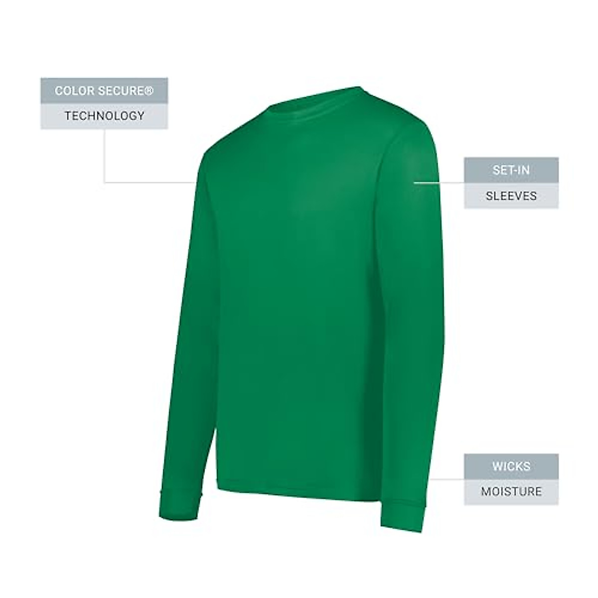 Augusta Sportswear Wicking Long Sleeve Sun Protection Athletic Shirt for Running, Hiking, Fishing, and Outdoor Activities, Kelly, Medium