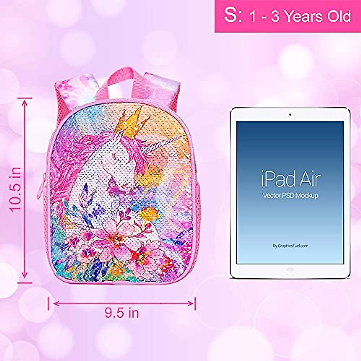 Toddler Backpack with Leash, Unicorn Safety Harness Leashes, Mini Bookbag for Children Baby Little Girls